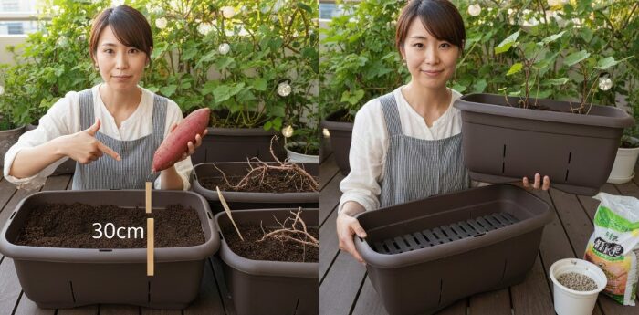 さつまいもプランターの深さは30cm必要？袋栽培や容器選びの秘訣 - saien-Labo